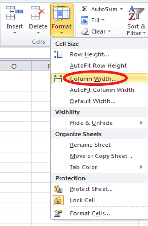 Adjust Column or Row Width Excel 2010