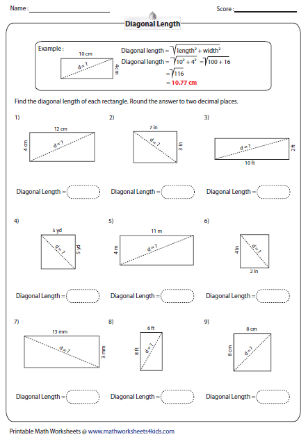 Find Missing Angles Of Rectangles With Diagonals Worksheet ...