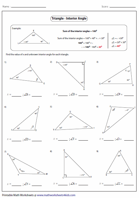 Missing Angles In Triangles With Variables Worksheet - Angleworksheets.com
