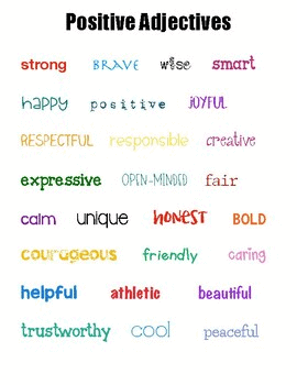 Printable Positive Adjectives