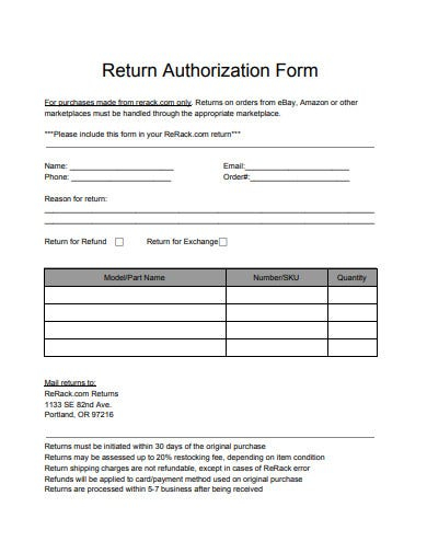 22 Return Authorization Form Templates In Google Docs Word Pages PDF ...