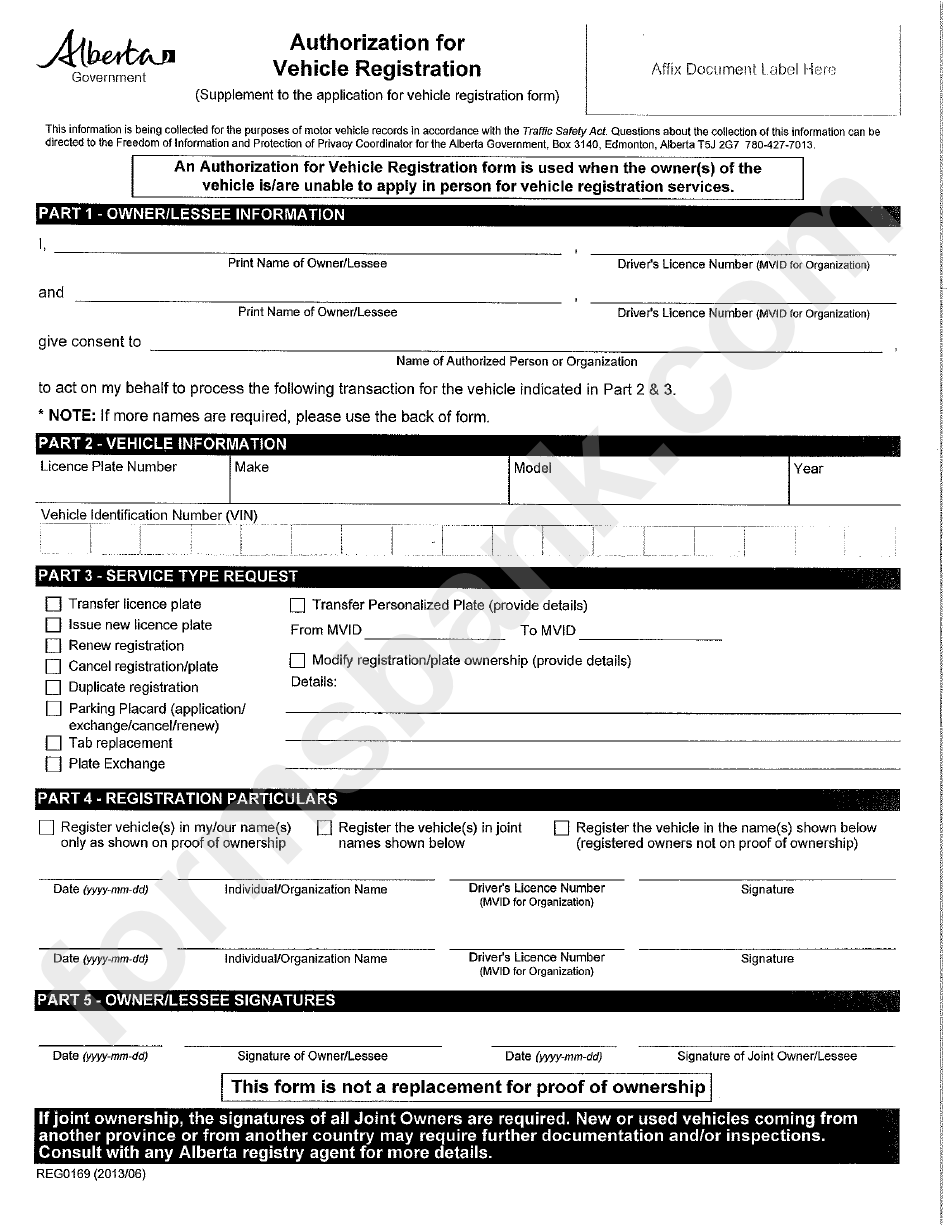 Form Reg0169 Authorization For Vehicle Registration Printable Pdf form-reg0169-authorization-for-vehicle-registration-printable-pdf