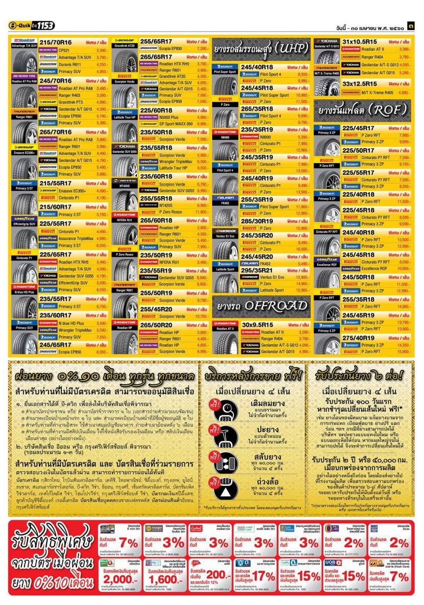 โปรโมชั่น B-QUIK ผ่อนยาง 0% 10 เดือน วันนี้ถึง 30 เมษายน