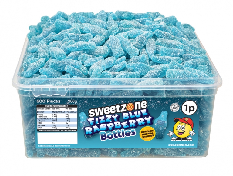 Sweetzone Fizzy Blue Raspberry Bottles Tub 960g - Baileys DIY