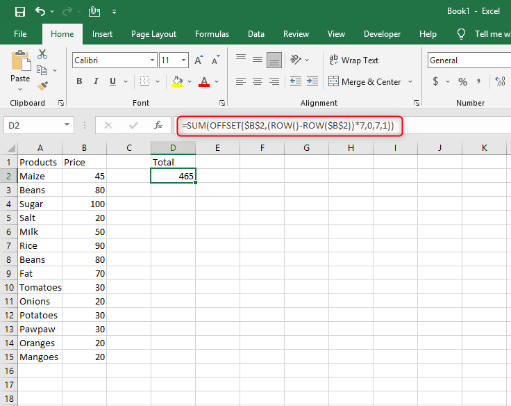 How to sum every seven rows in Excel | Basic Excel Tutorial