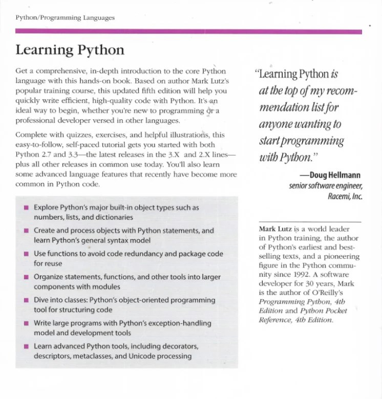 Learning Python 5th Edition Near New Express