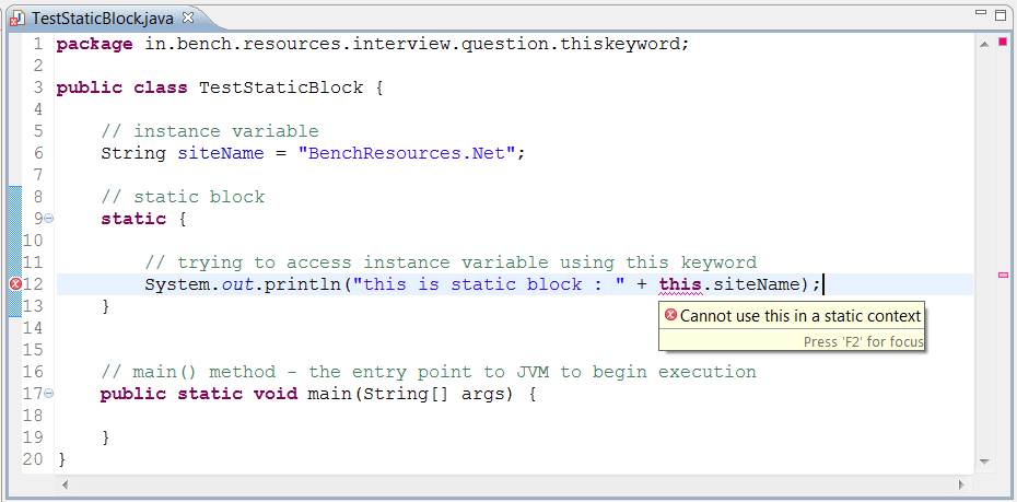 Java - Interview question and answers on this keyword - BenchResources.Net