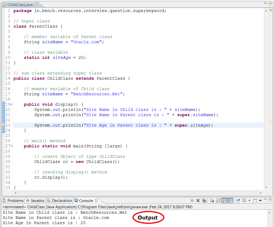 Java - Interview question and answer on super keyword - BenchResources.Net