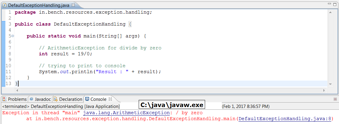 Java - try-catch block with example - BenchResources.Net