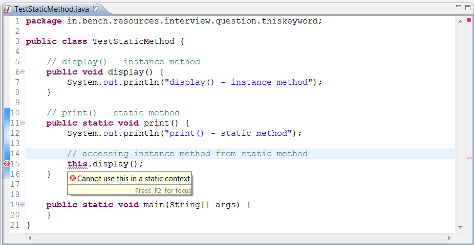 Java - Interview question and answers on this keyword - BenchResources.Net