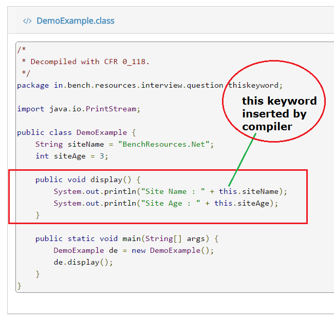 Java - Interview question and answers on this keyword - BenchResources.Net