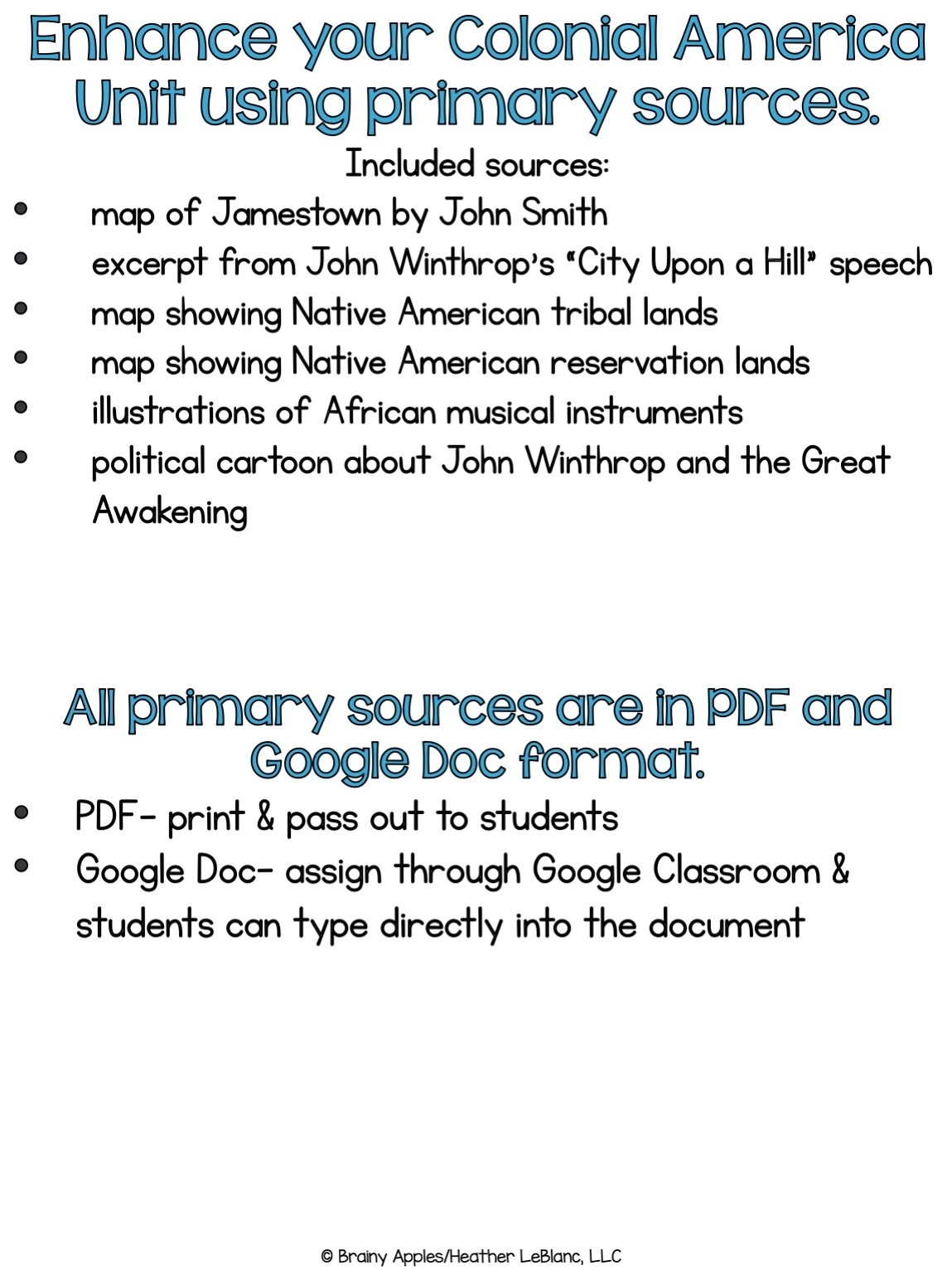 Colonial America Primary Sources Analysis - Brainy Apples