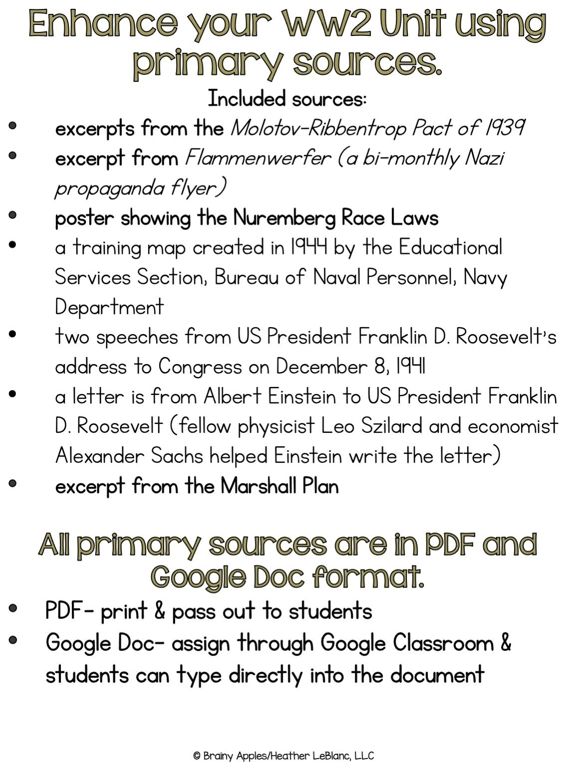 World War 2 Primary Source Analysis Pack - Brainy Apples