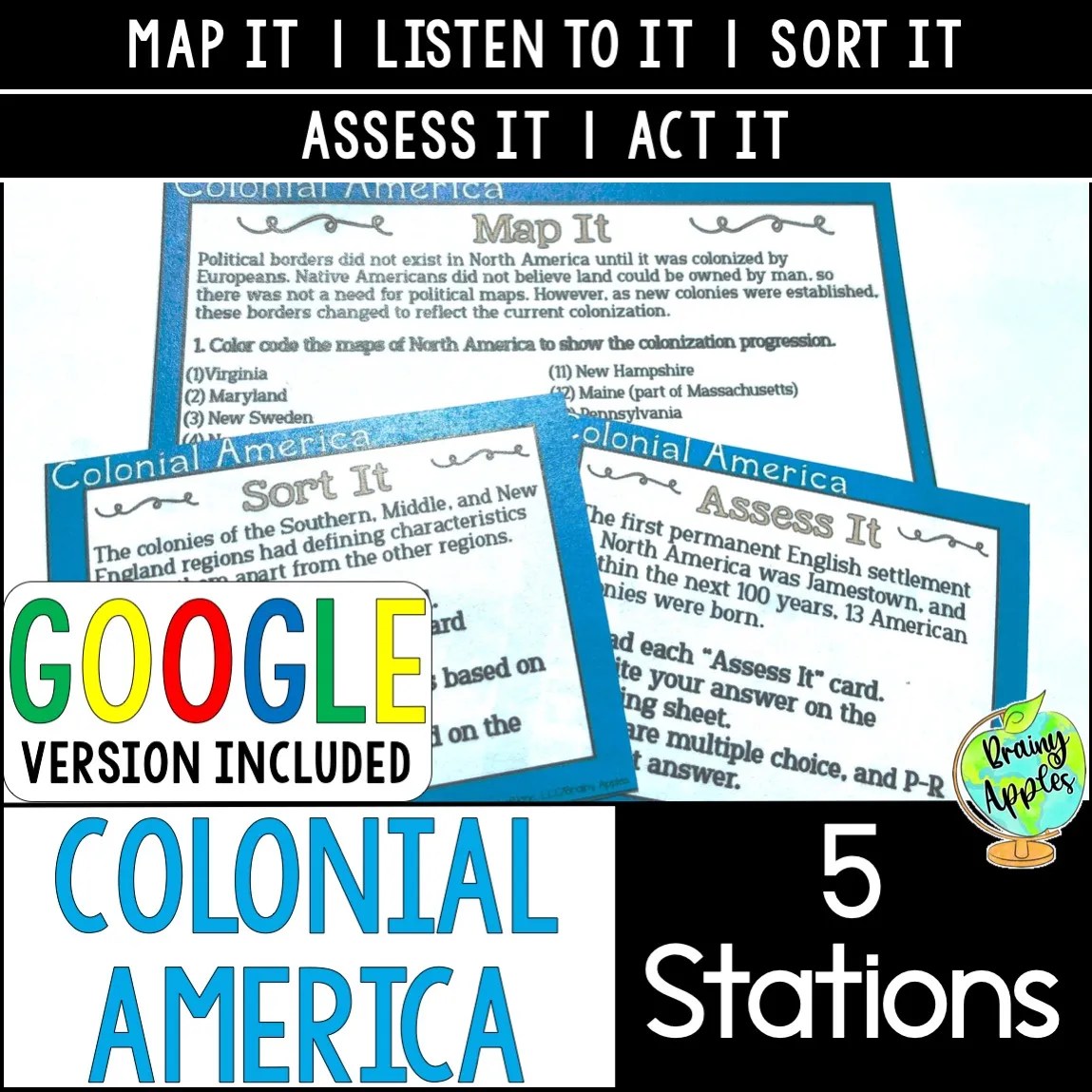 Colonial America Stations Activity Set - Brainy Apples