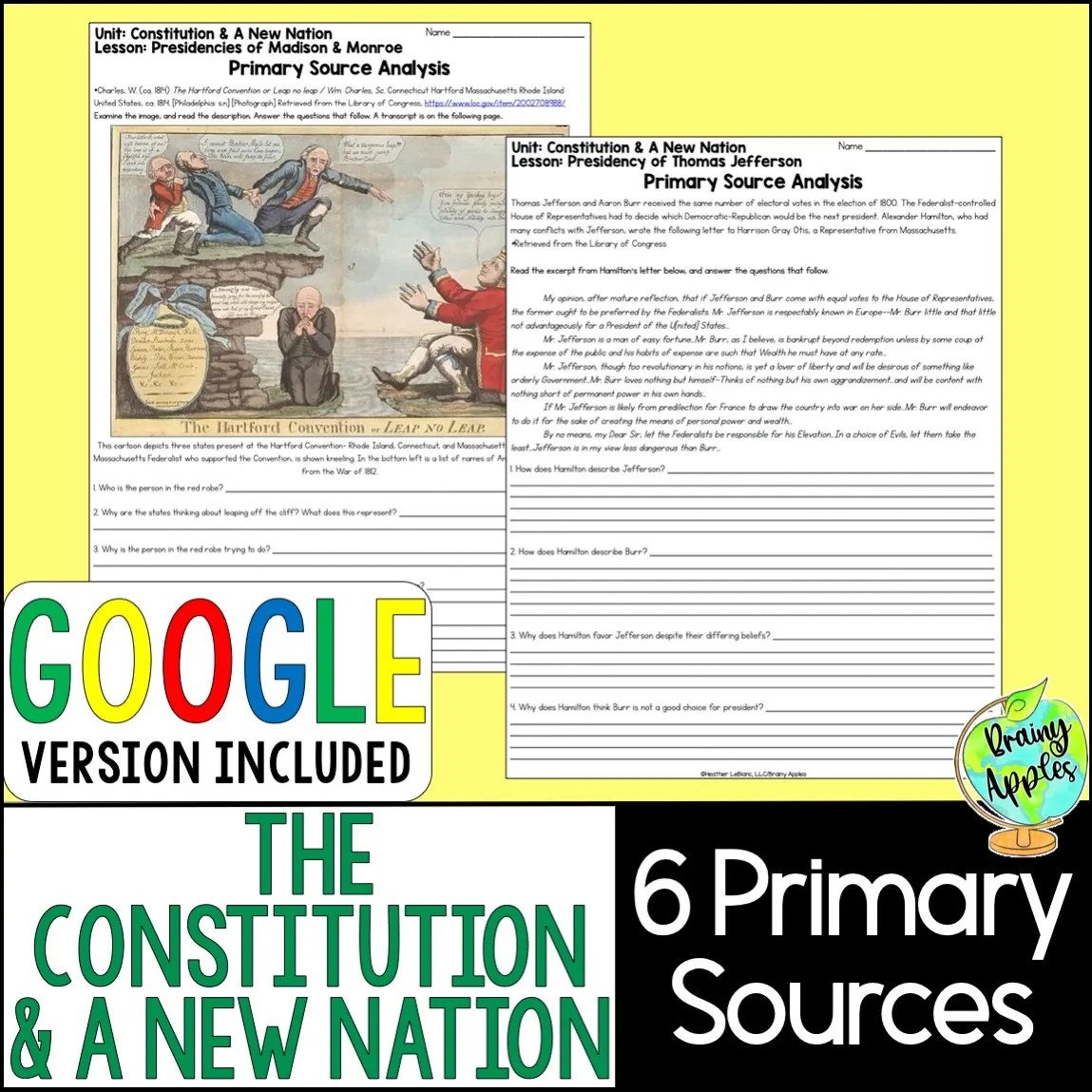 Constitution Primary Sources Analysis Activity - Brainy Apples