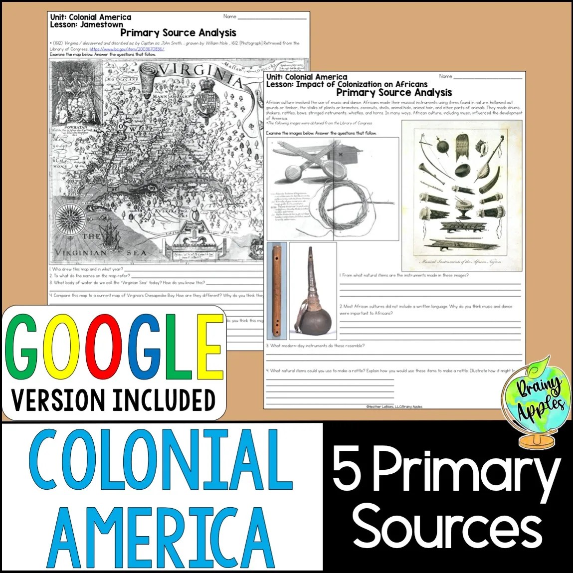 Colonial America Primary Sources Analysis - Brainy Apples