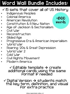 US History Word Wall - Vocabulary Cards Bundle - Brainy Apples