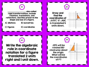 Transformations on the Coordinate Plane Task Cards: 8.G.3 - Bright in ...