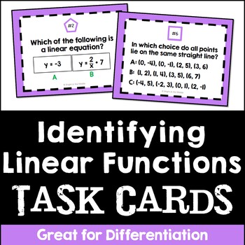 Identifying Linear Functions Task Cards: 8.F.3 - Bright in the Middle