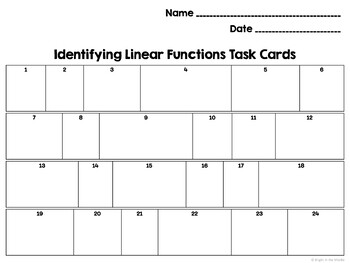 Identifying Linear Functions Task Cards: 8.F.3 - Bright in the Middle