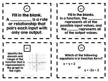 Intro to Functions Task Cards - 8th Grade