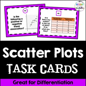 Scatter Plots Task Cards - 8.SP.1 - Bright in the Middle