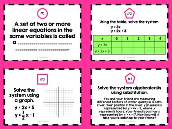 Solving Systems of Equations Task Cards - Bright in the Middle