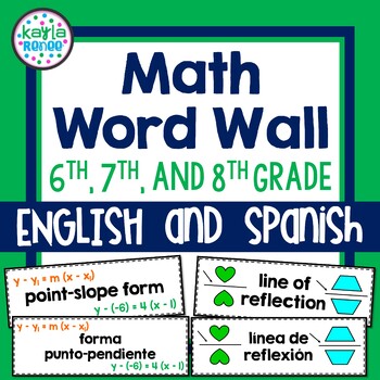 6th, 7th, and 8th Grade Math ENGLISH AND SPANISH Word Wall - Bright in ...