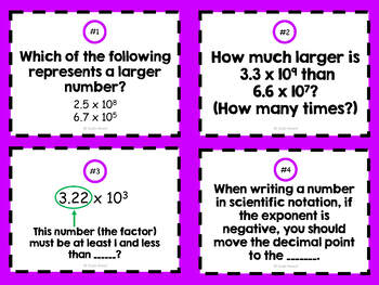 8th Grade Scientific Notation Task Cards - Bright in the Middle
