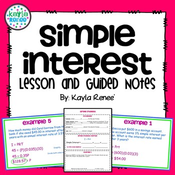 Simple Interest Lesson and Guided Notes: 7.RP.3 - Bright in the Middle