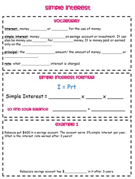 Simple Interest Lesson and Guided Notes: 7.RP.3 - Bright in the Middle