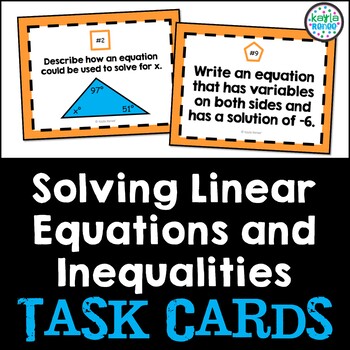 Solving Linear Equations and Linear Inequalities Task Cards - Bright in ...