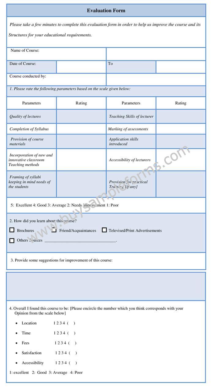 Online Evaluation Form Sample Template Word