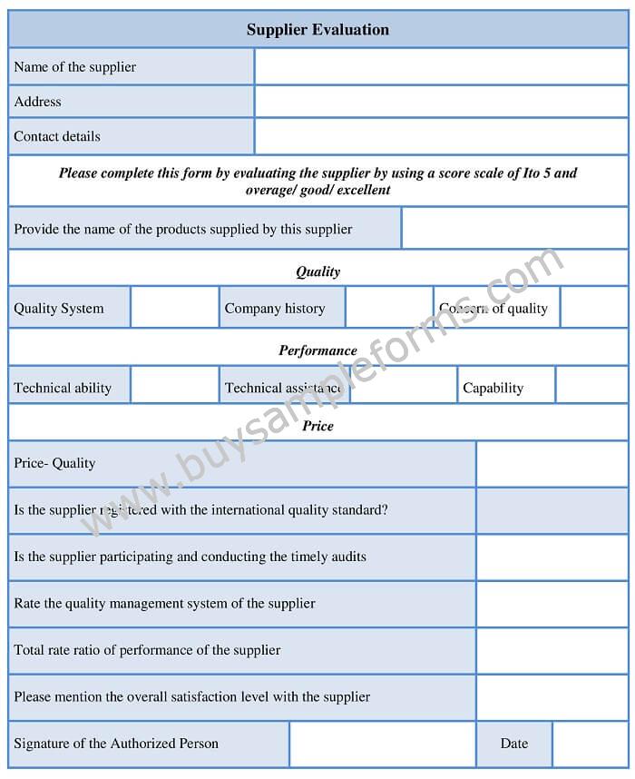 Supplier Evaluation Form Example Template Sample Doc