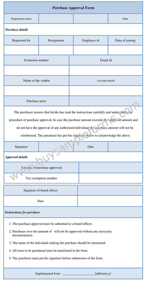 Purchase Approval Form Template Word Example Format