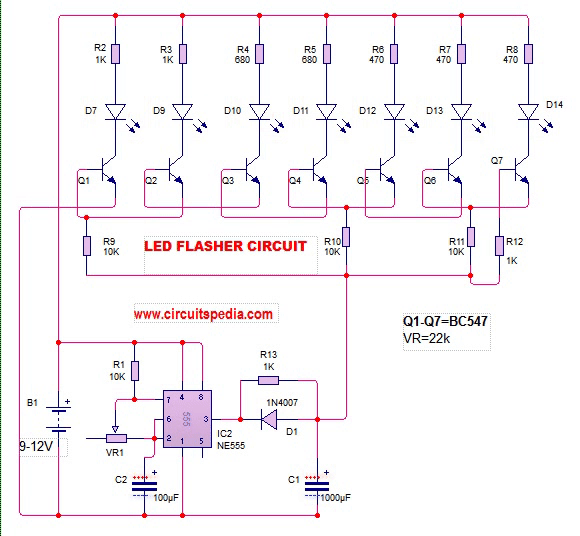 Led Chaser Circuit Using 4017 And 555
