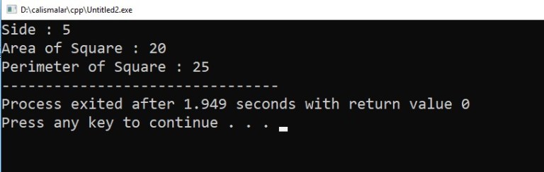 C++ Program to Calculate Area and Perimeter of Square - Programming Code Examples