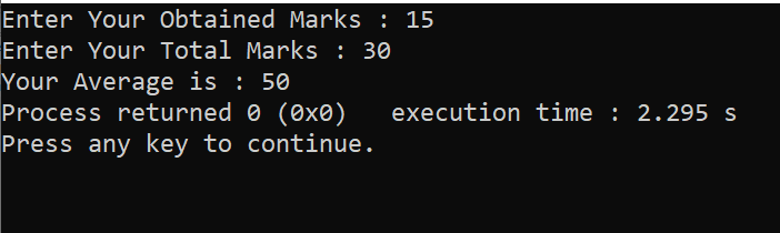 C++ Program to Find Average of Marks - Programming Code Examples