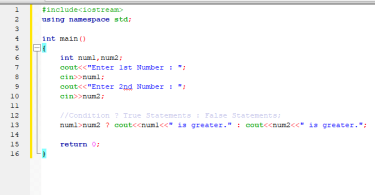 C++ Program to find Greater Number using Ternary Operator - Programming Code Examples