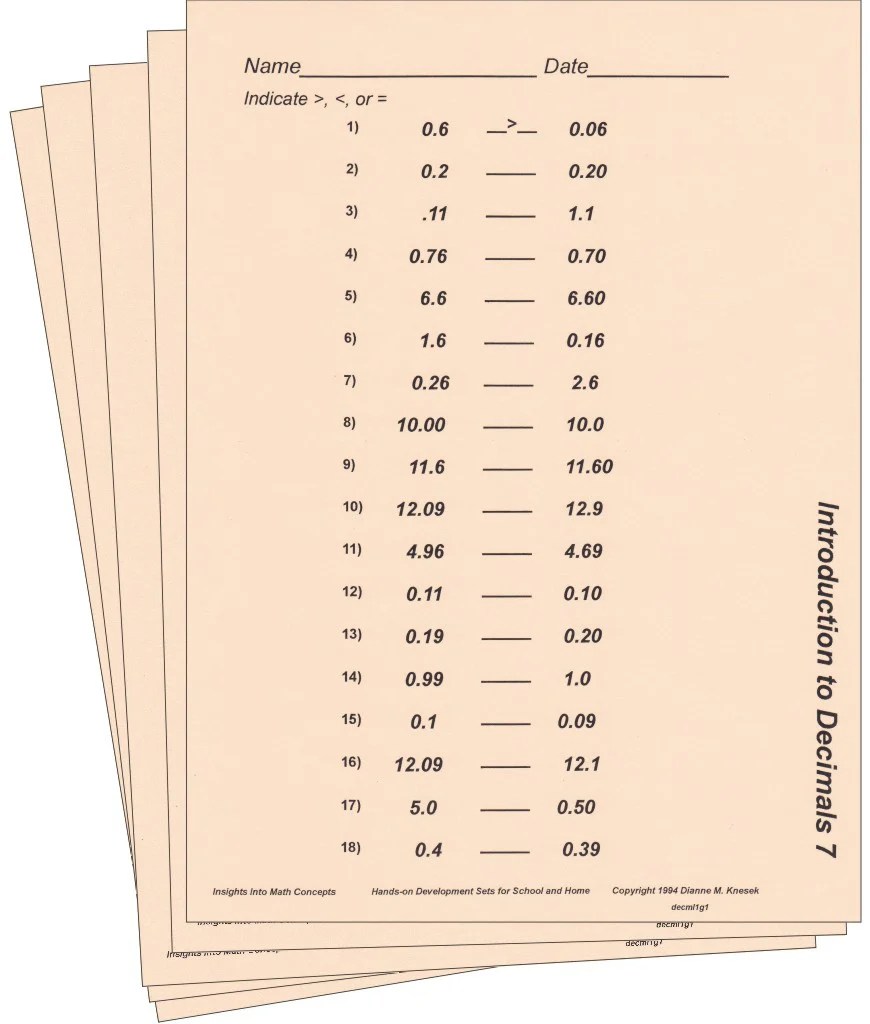Decimal Introduction Conceptual Learning Materials