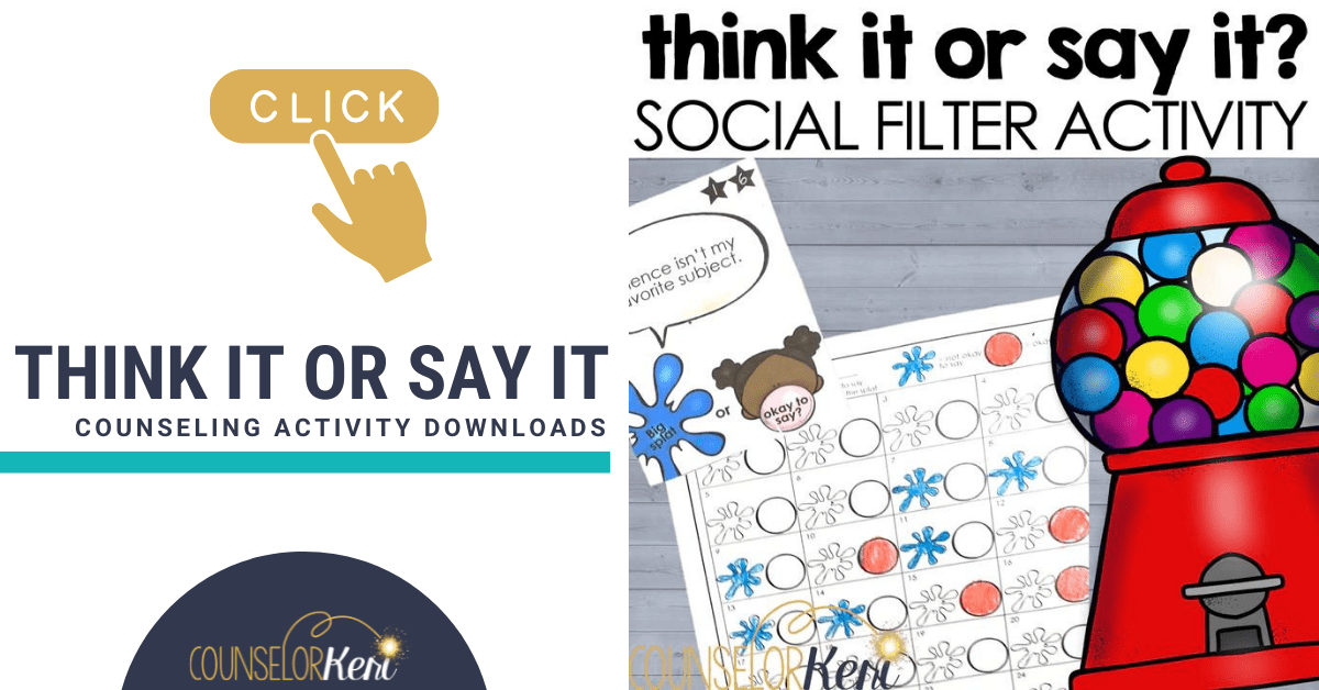 Social Filter Lesson: Think It or Say It Activity for School Counseling
