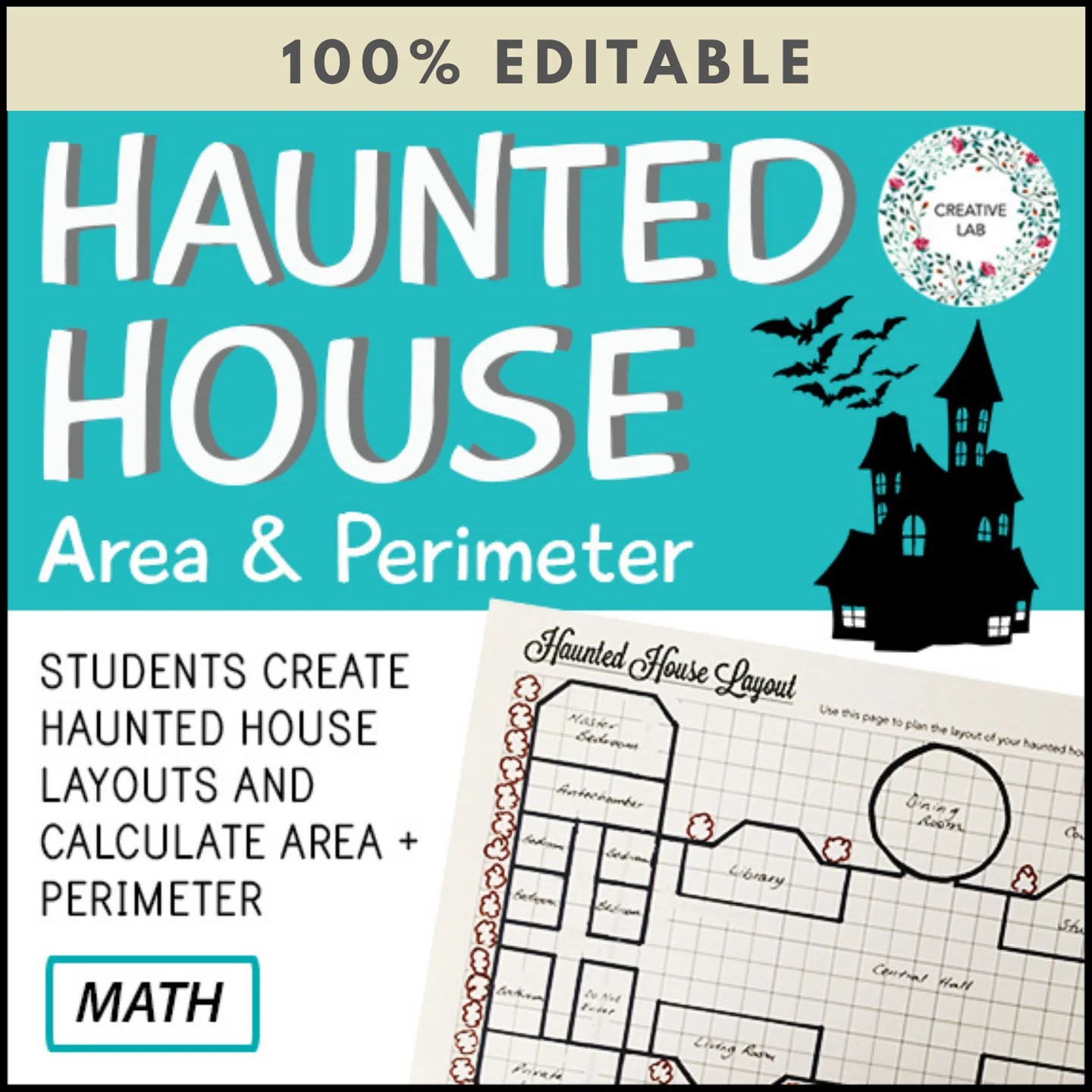 Haunted House Math Activity Multiplication Area Perimeter 100 Edi