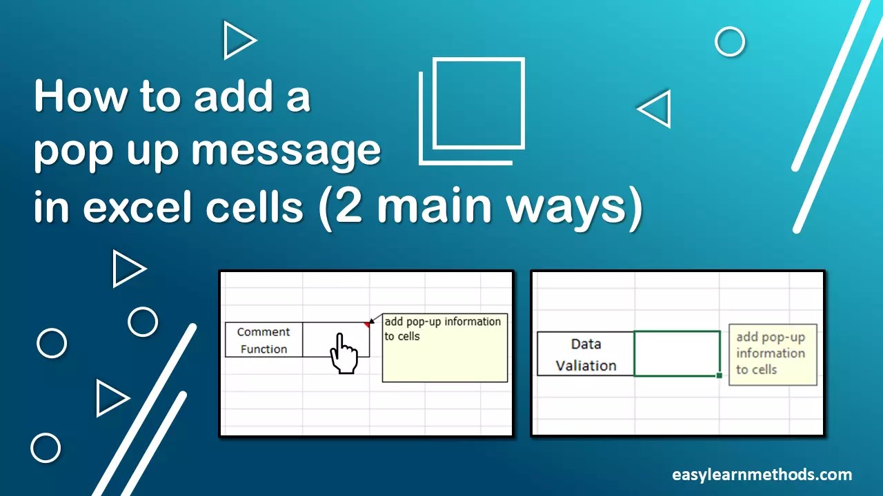 How To Add A Pop Up Message In Excel Cells 2 Main Ways 7218