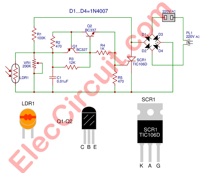 Automatic Room Light Intensity Controller Circuit Diagram