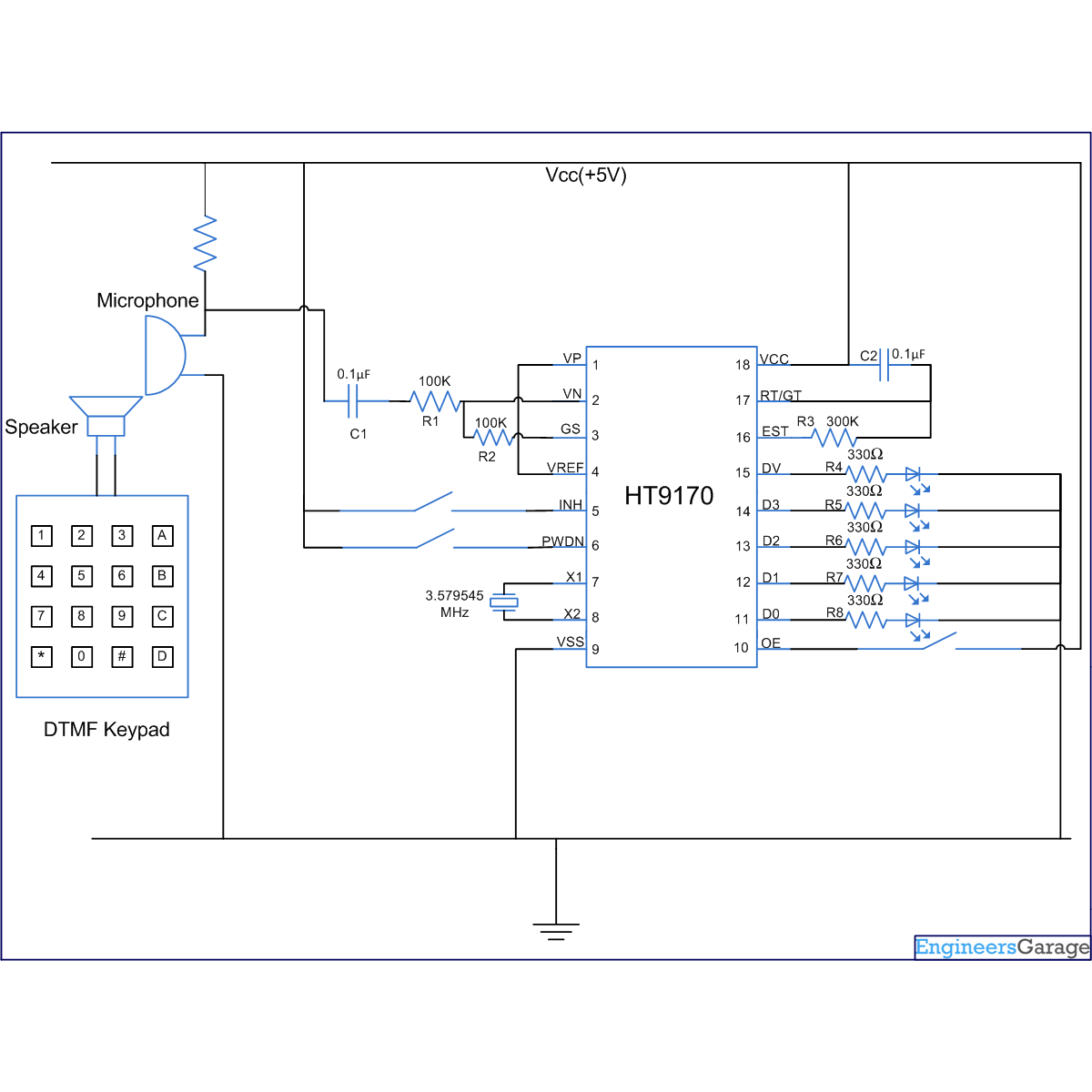 Dtmf Decoder Circuit Schematic Using M8870 - Circuit Diagram