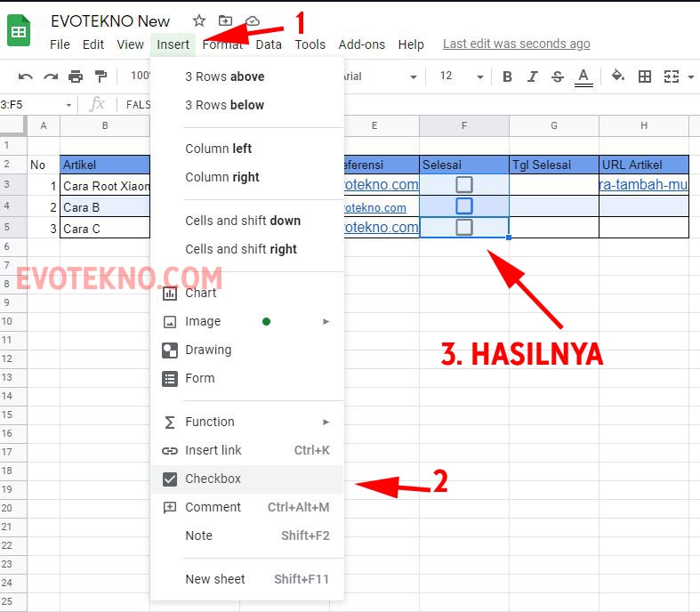 Cara Membuat ceklis di Spreadsheet
