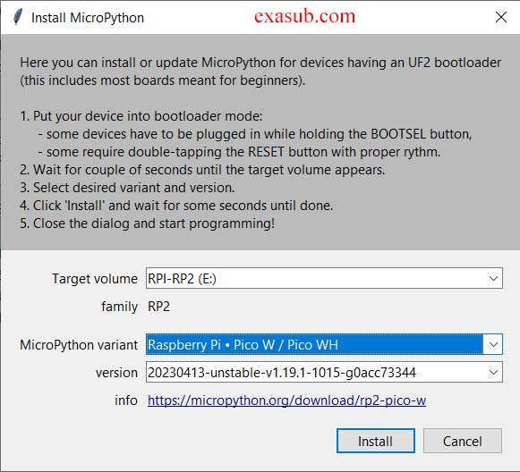 How to blink onboard LED on Raspberry Pi Pico W using Thonny IDE in Windows – EXASUB
