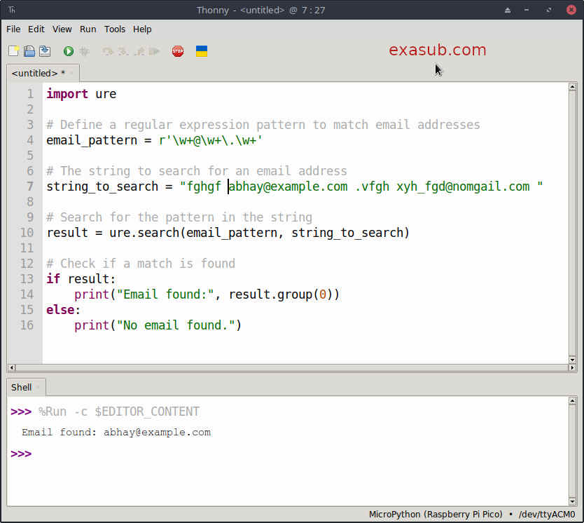Using Regular Expressions With Strings In Micropython On Raspberry Pi Pico Exasub