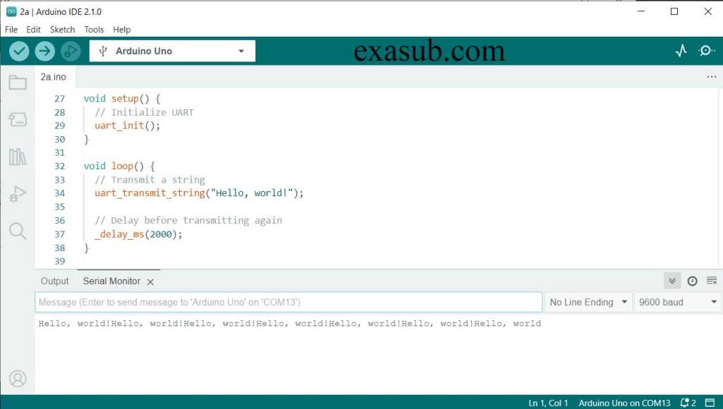 How to Transmit Data via UART with ATmega328P in AVR C using Arduino IDE – EXASUB