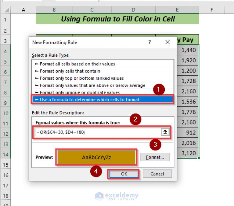 How To Fill Color In Excel Cell Using Formula